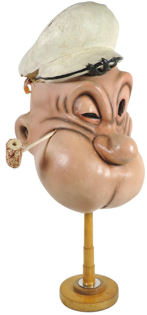 Popeye Face Mask, Life Sized Molded Rubber W/orig