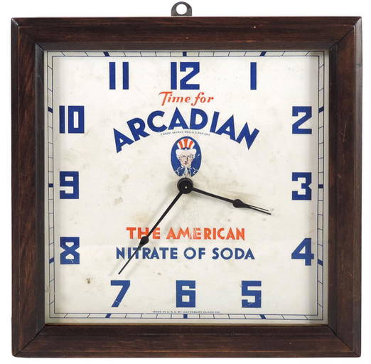 Drug Store Clock, Arcadian The American Nitrate Of Soda