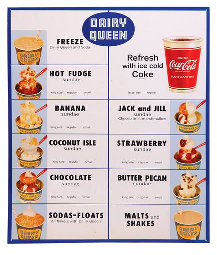 Ice Cream Menu Board, Dairy Queen, Litho On Metal,