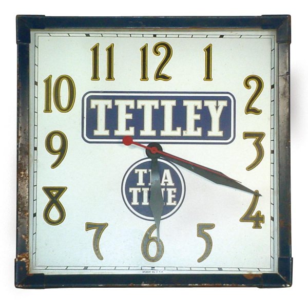 0022: Advertising clock for Tetley Tea, square metal el