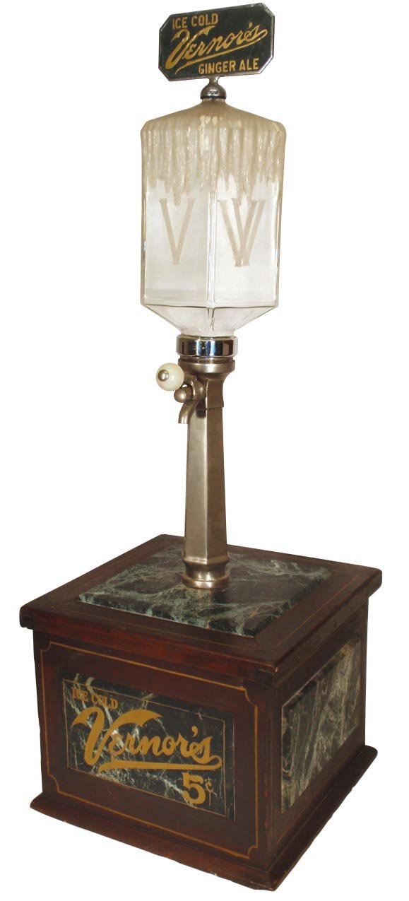 0889: Syrup dispenser, Vernors Ginger Ale, decorated wo