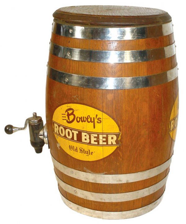 1236: Bowey's Root Beer barrel dispenser, oak barrel w/
