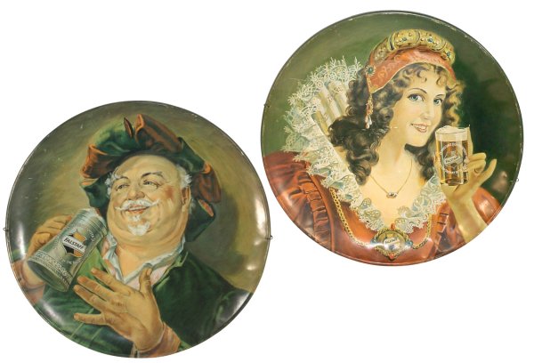 0012: Falstaff Beer chargers (2), litho on metal, pictu
