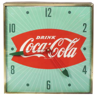 1990's Coca Cola Square Stained Glass Clock