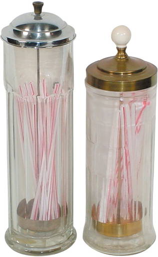 Straw Dispensers (2); Both Glass W/metal Inserts