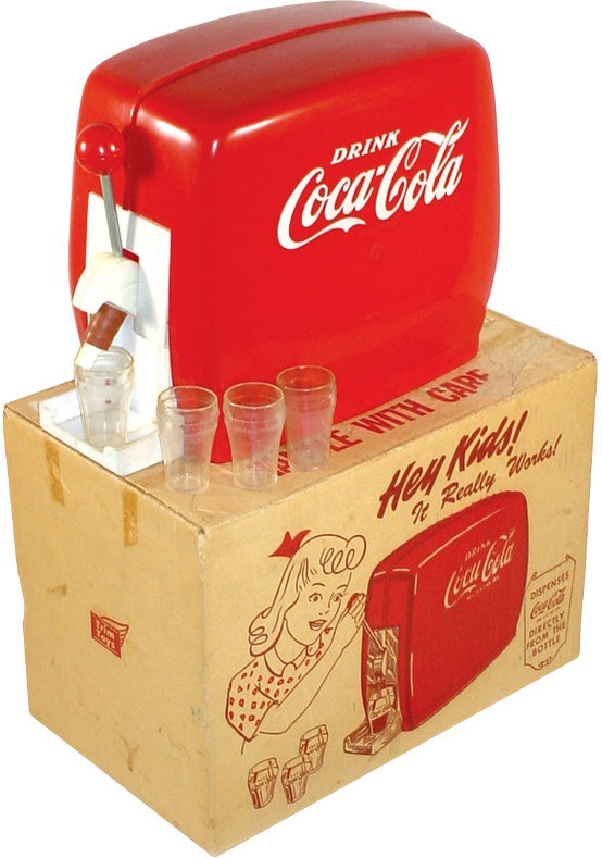 1705: Coca-Cola toy soda dispenser, complete w/4 miniat