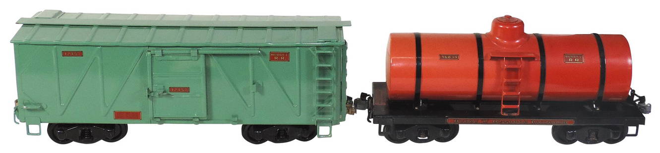 Toy Buddy L Outdoor Railroad Cars (2), Pressed Steel,
