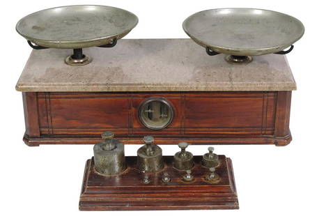 Apothecary Counter Scale, Oak Marble Top Balance Type W/glass Cover ...