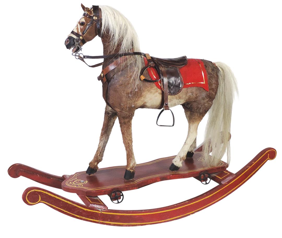 Toy Rocking Horse, Victorian "pinto" Pony, Carved Wood