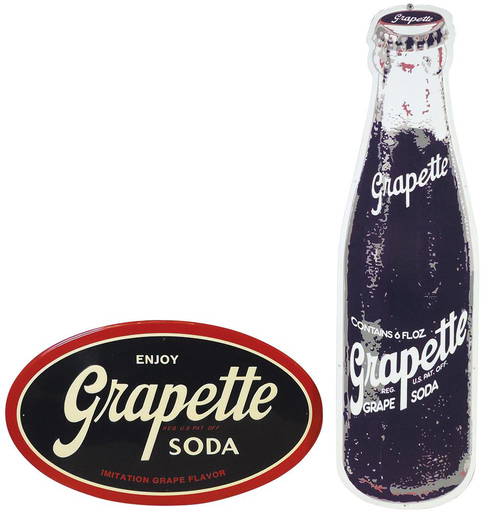 Soda Fountain Grapette Soda Product Bottle & Oval Logo Signs (2), Both ...