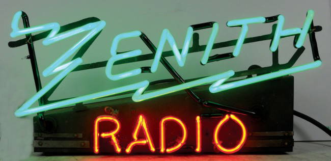 Zenith Radio Neon Counter Sign, Mfgd By Blue Ribbo