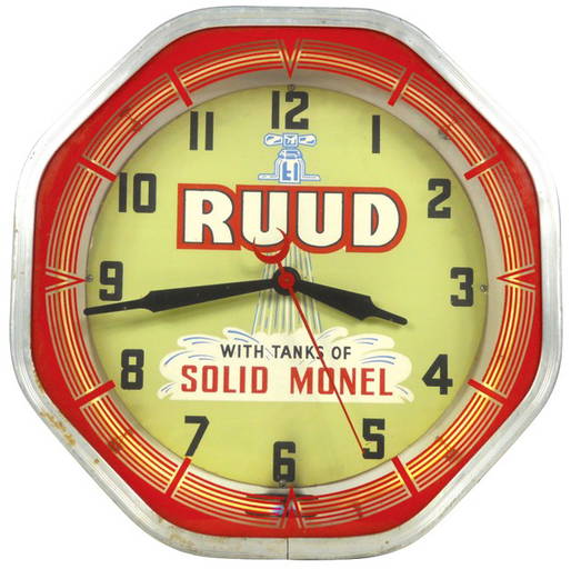 Ruud Neon Clock, "with Tanks Of Solid Monel", Mfgd