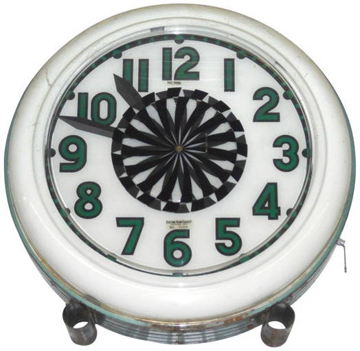 Cleveland Neon Clock W/green & Black Pinwheel, Exc