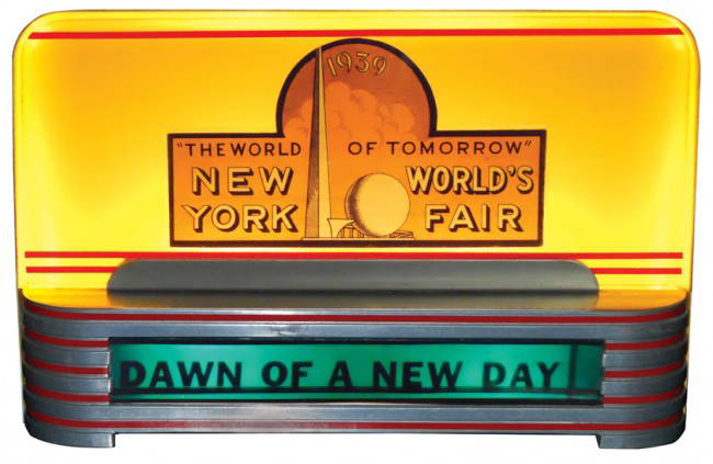 1939 New York World's Fair Light Up Counter Sign,