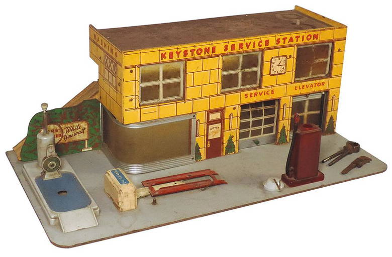Toy Keystone Service Station, Litho On Pressboard W/elevator, Lift ...