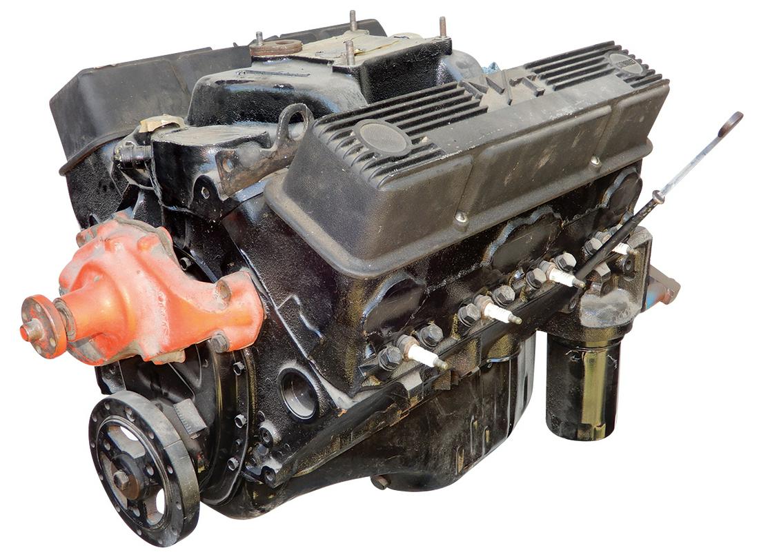Engine, 1965 Chevrolet 327 ci (painted black) 3858180 block casting. It ...