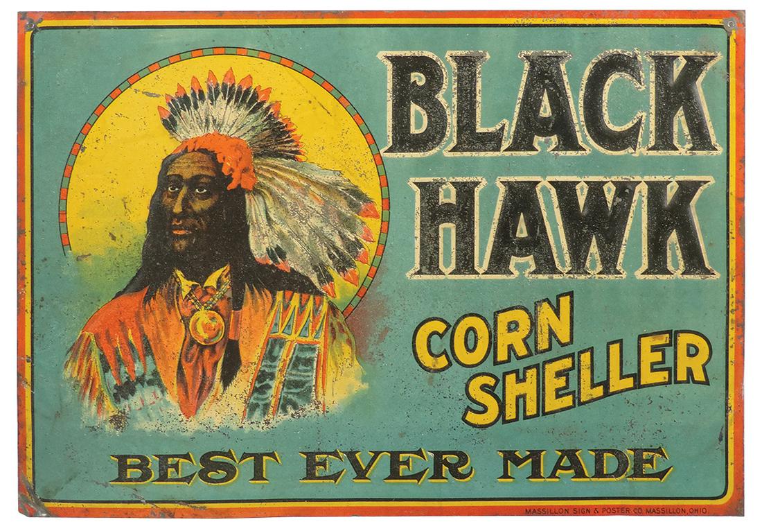 Sign, Black Hawk Corn Sheller, Best Ever Made, Litho On Embossed Metal ...