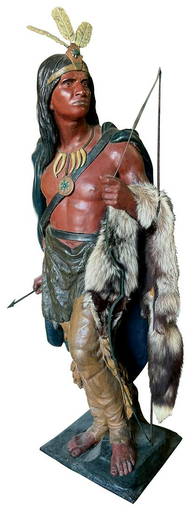 Cigar Store Indian. Cast zinc metal chief figure holding bow & 1 arrow ...