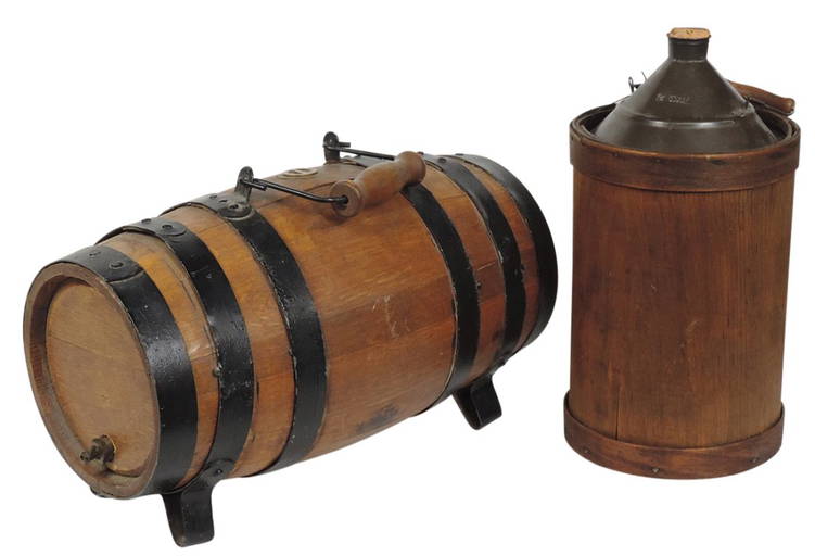 Primitive Containers (2), Iron Banded Oak Wine Cask W/bail Handle ...