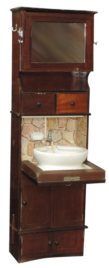 Furniture, railroad or nautical folding sink cabinet, mahogany w/hinged ...
