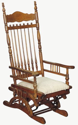 Furniture, platform rocker, oak pressed back, room ready in VG+ ...