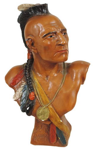 Native American, Chief Black Hawk Victorian plaster bust, VG orig ...