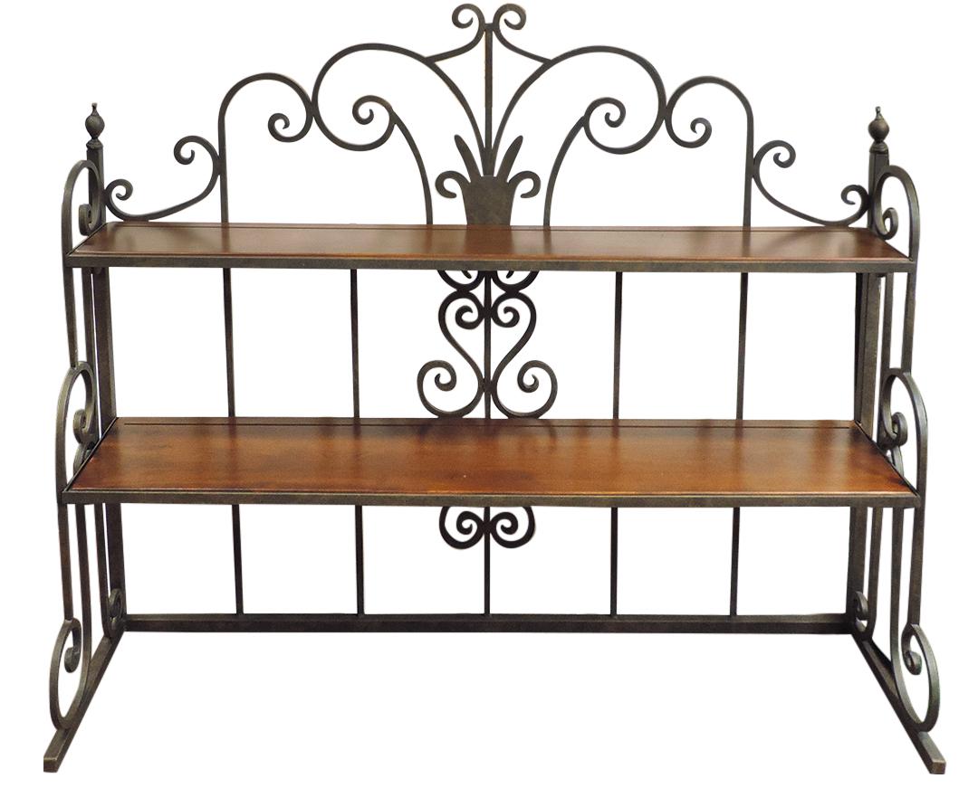 Furniture, wrought iron countertop baker's rack, patinated finish w/2 ...