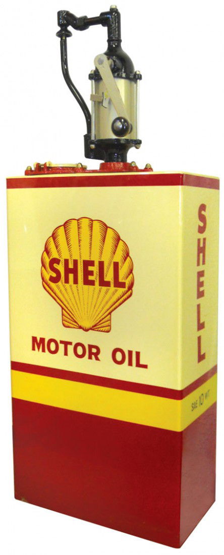Petroliana, 40 gal oil lubester, Shell Motor Oil airbru