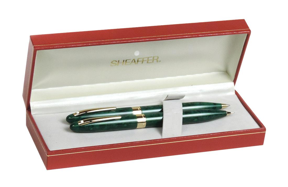 Pen & Pencil Set, Sheaffer Crest White Dot Green Marble Ballpoint Pen ...