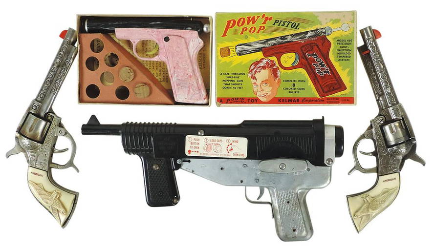 Toy Cap Guns (4), Mattel Windup Machine Gun, Pr Cast Iron "american ...