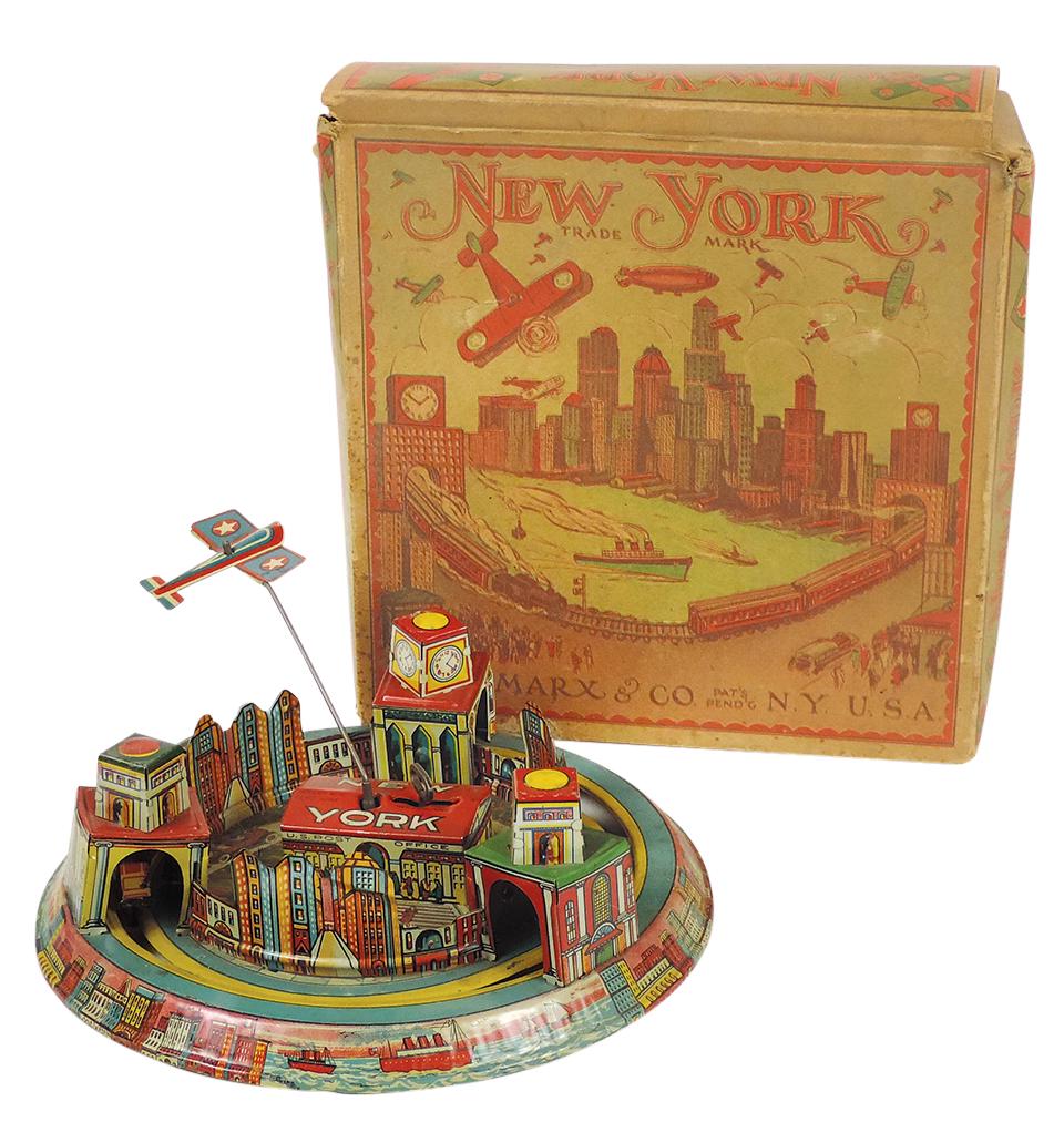 Toy New York Train & Plane, Louis Marx Litho On Tin Windup, Working ...