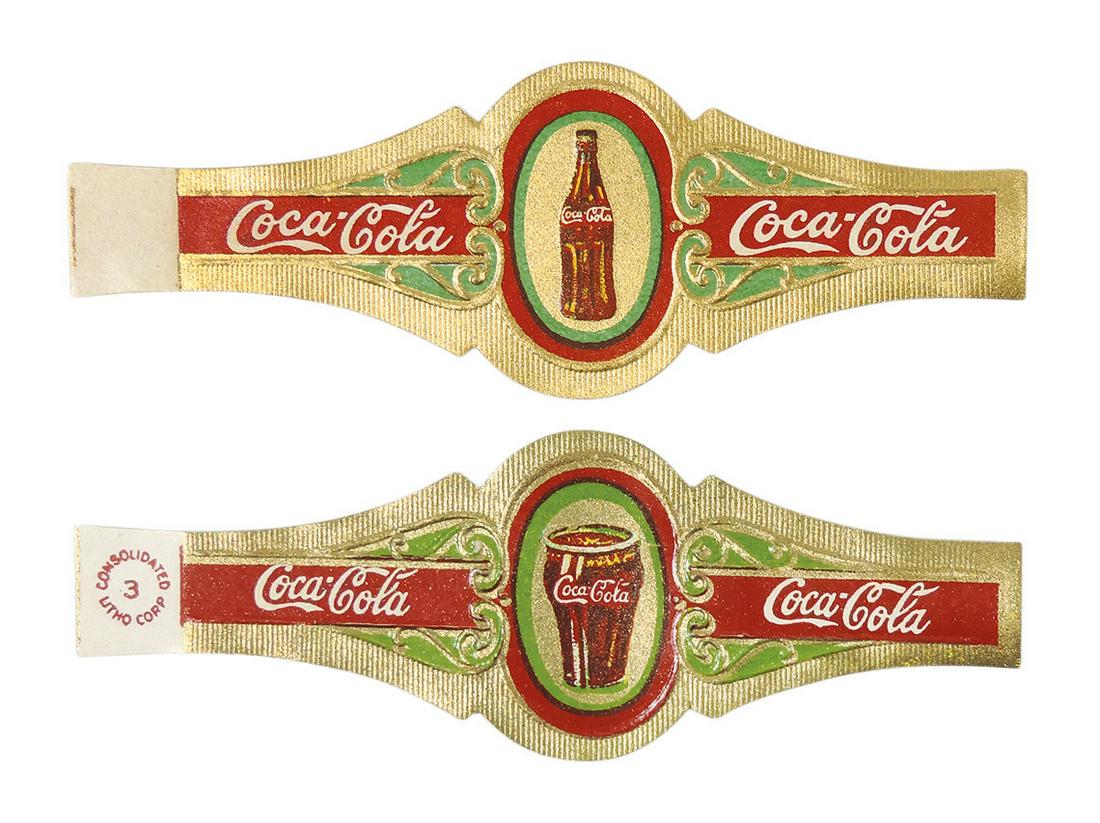 Coca-cola Cigar Bands (2), C.1930's, One W/glass, One W/bottle, Both ...