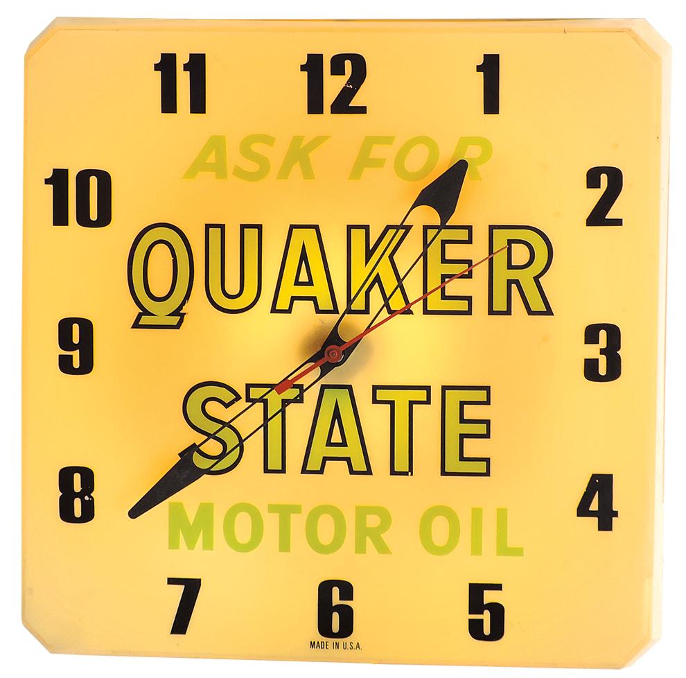 Petroliana Clock, Quaker State, Lighted Molded Plastic, C.1960's, Vg ...