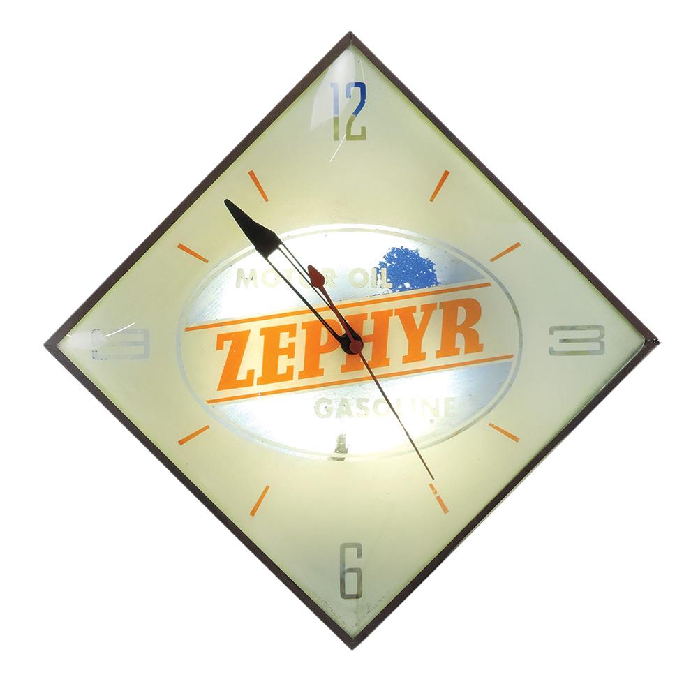 Petroliana Clock, Zephyr, Pam Clock Co., Lighted Bubble Glass W/reverse ...