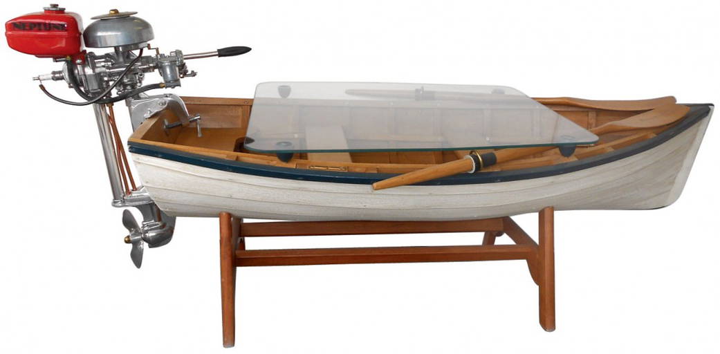 Row Boat Coffee Table W/outboard Motor, A Custom