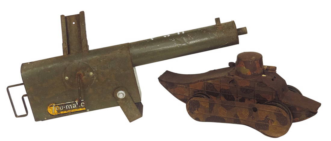 Toy Machine Gun & Tank, Tru-matic, Pressed Steel In Good+ Working Cond ...