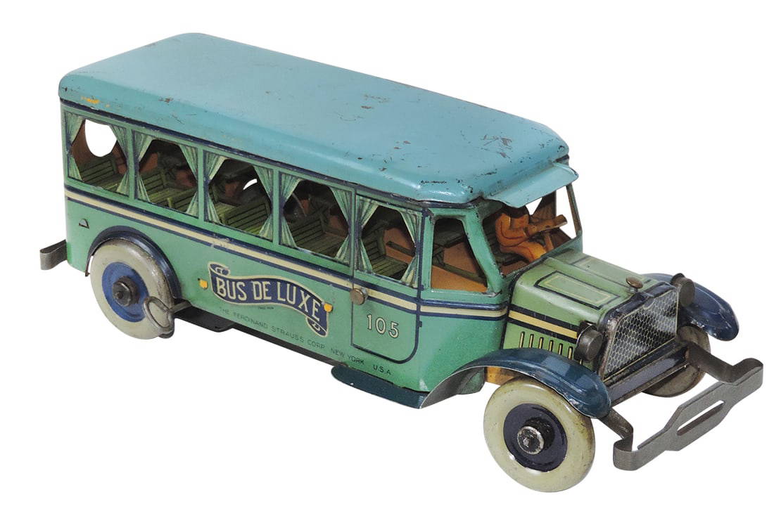 Toy Ferdinand Strauss Bus De Luxe, Litho On Tin Windup, Good+ Finish W ...