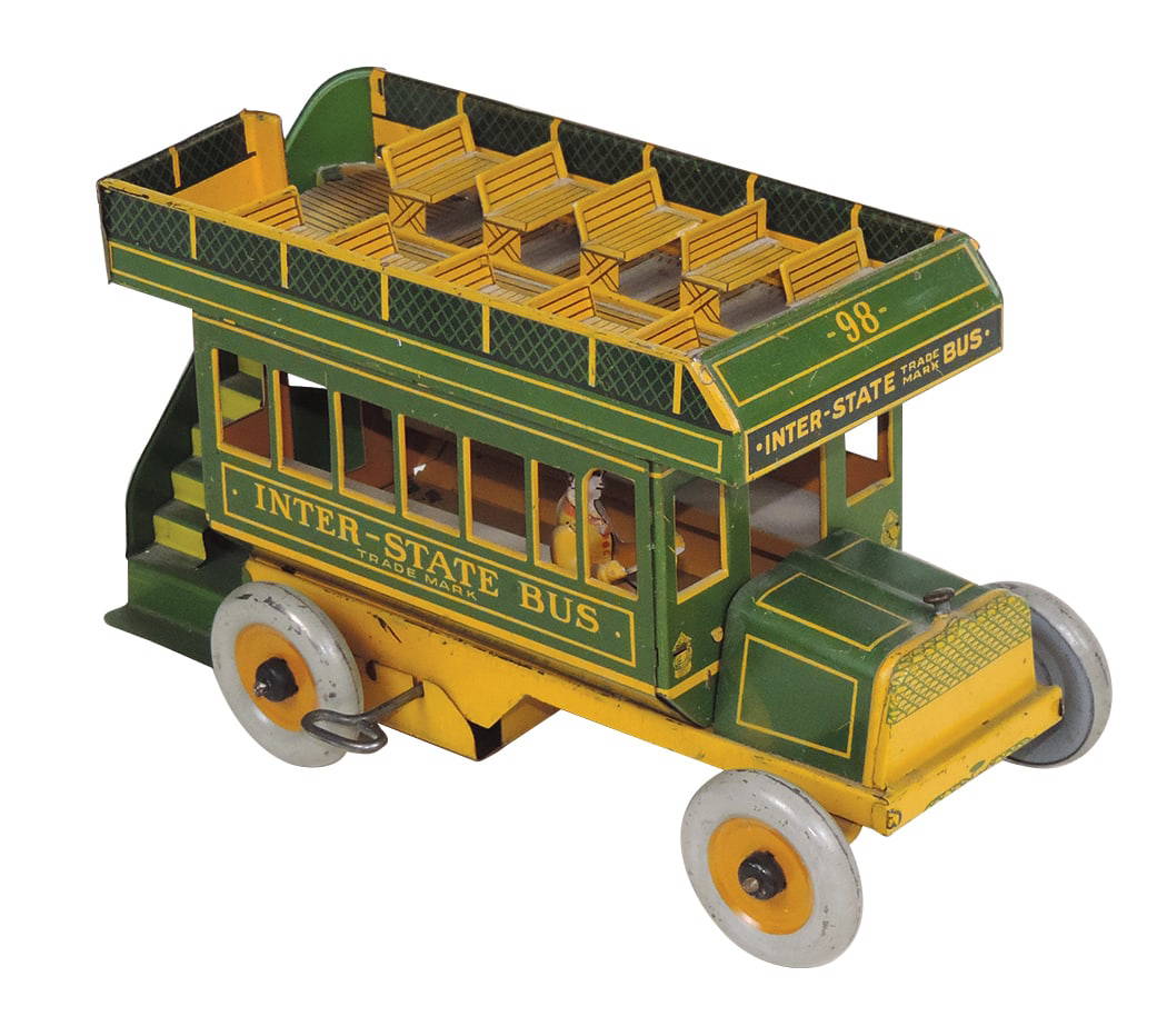 Toy Bus, Ferdinand Strauss Inter-state Bus, Litho On Tin Windup In Exc+ ...