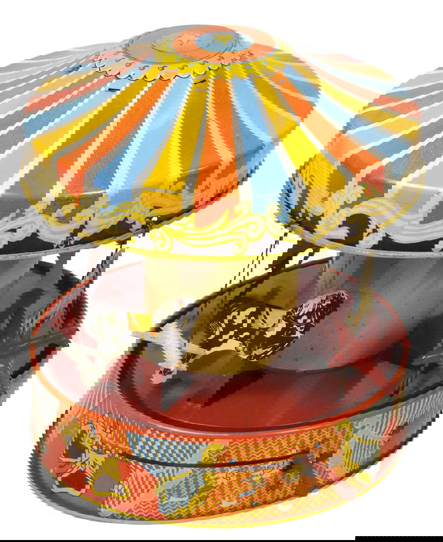 Toy Merry-go-round, Litho On Tin Windup W/horses & Airplanes ...