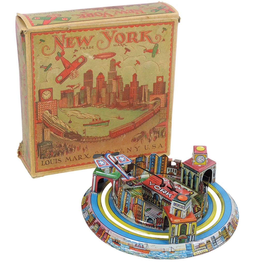 Toy, New York, Mfgd By Marx, Litho On Tin Windup, Incl Train & Airplane ...