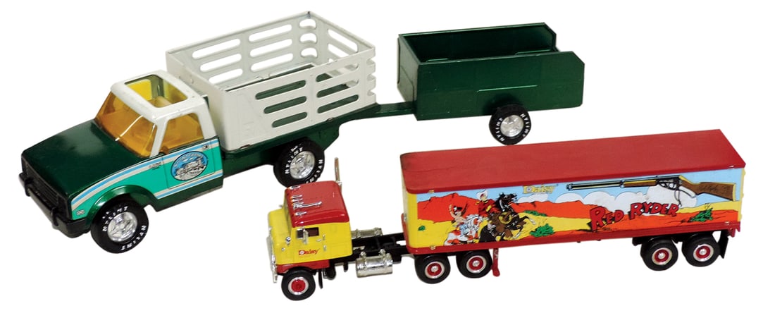 Toy Trucks (2), Nylint Farms Pressed Steel Stake Truck With Trailer ...