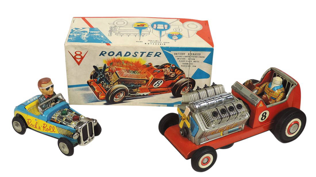 Toy Hot Rods (2), B-o Litho On Tin V8 Roadster In Box By Daiya (head ...