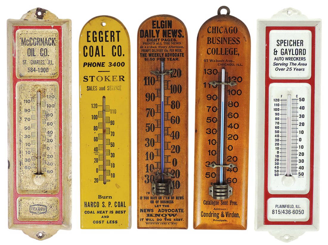 Advertising Thermometers (5), Eggert Coal, Elgin Daily News & Chicago ...