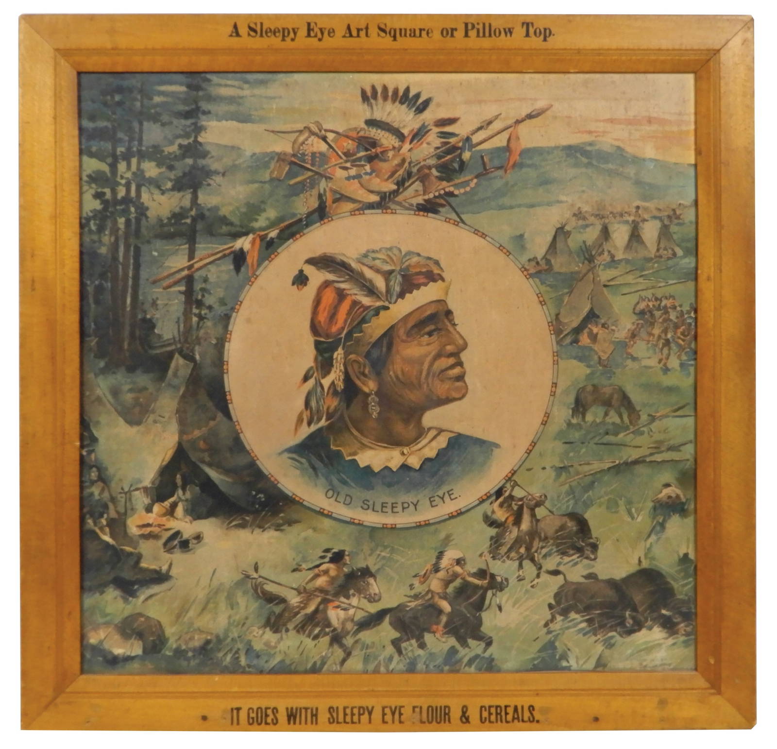 Native American Printed Linen Art Square For Sleepy Eye Mills, By ...