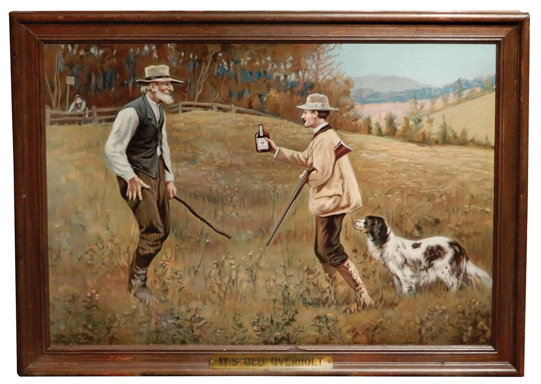Breweriana Sign, Old Overholt Whiskey, Litho On Tin Depicting A Hunter ...