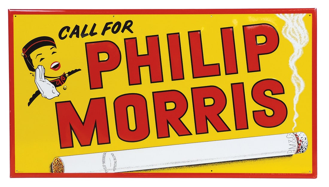 Tobacciana Sign, Philip Morris, Litho On Embossed Self-framed Tin W ...