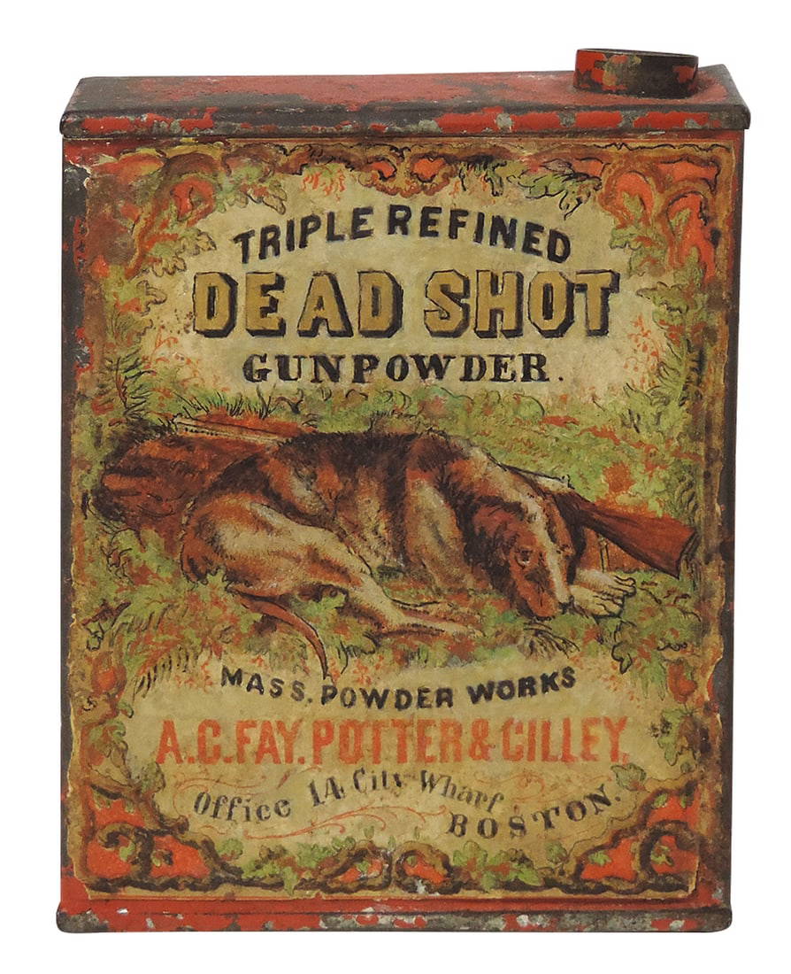 Gunpowder Can, Dead Shot, Mfgd By Mass. Powder Works-boston, 1/2 Lb Tin ...