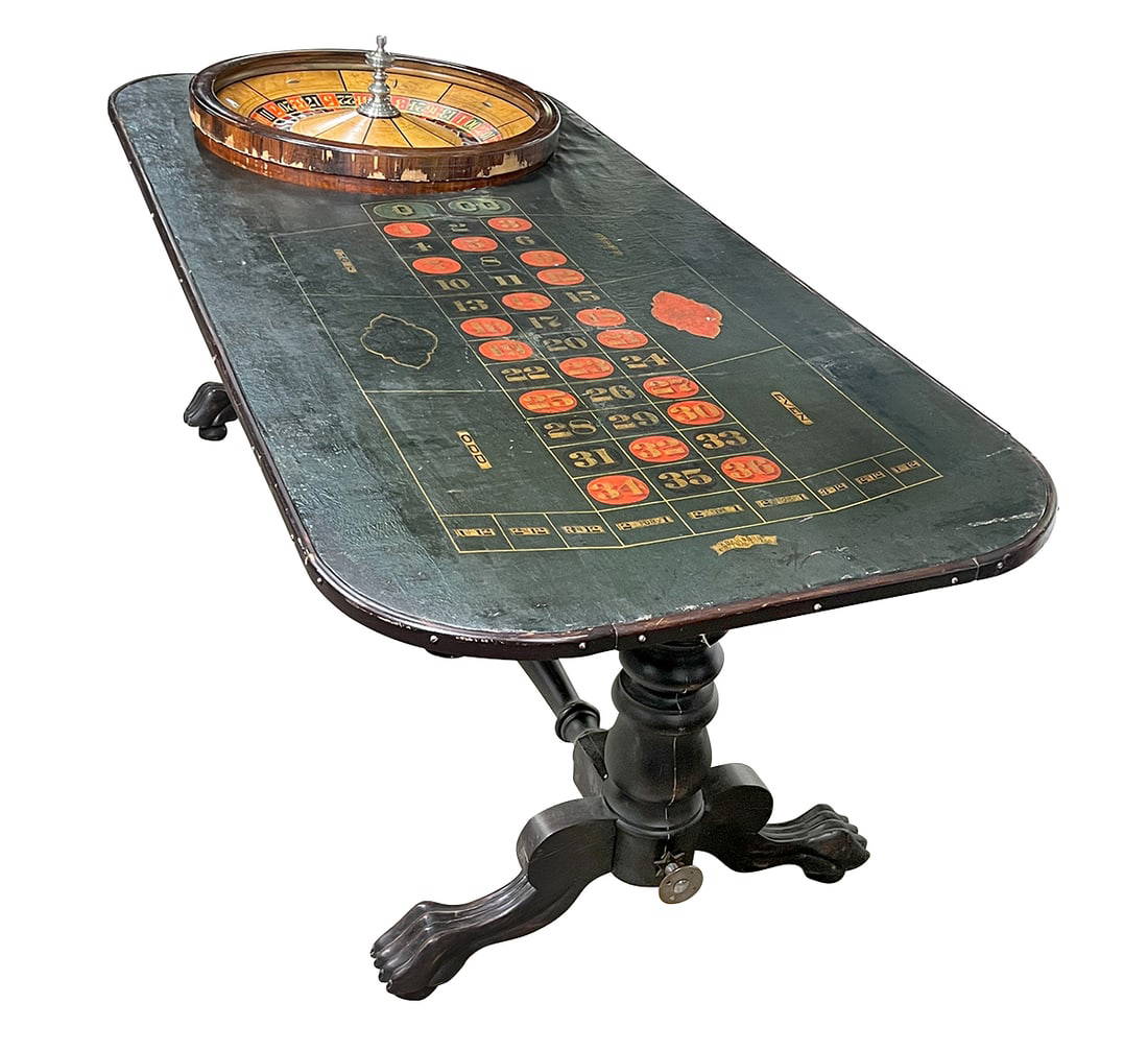 Gambling, Roulette Table & Wheel, A. Ball Bros. Table W/orig Oil Cloth ...