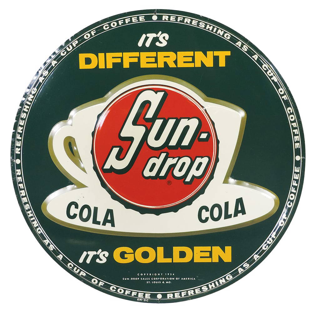 Soda Fountain Sign, Sun-drop Cola, Litho On Embossed Diecut Tin, Dtd ...