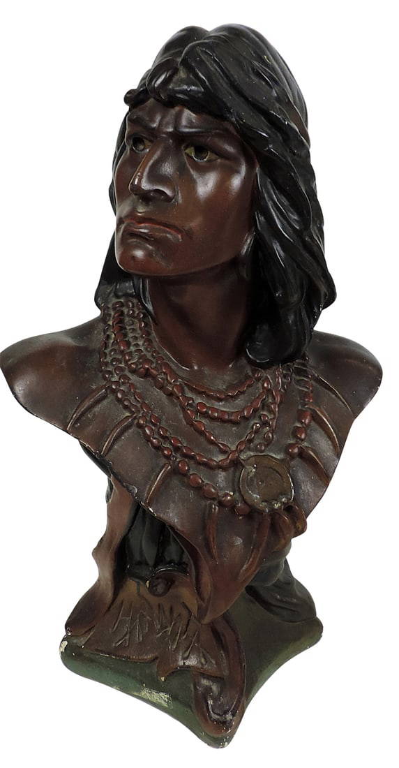 Native American Bust, Hiawatha, Polychrome Cast Plaster, Early 20th C ...